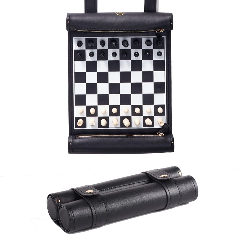 【楽天市場】チェスセット ThreeMoves Roll Up Chess Set - 11" Foldable Leather Chess ...