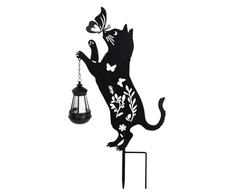 【楽天市場】ガーデンライトLEDソーラーライト ソーラーパワー Black Metal Cat Solar Light Stake ...