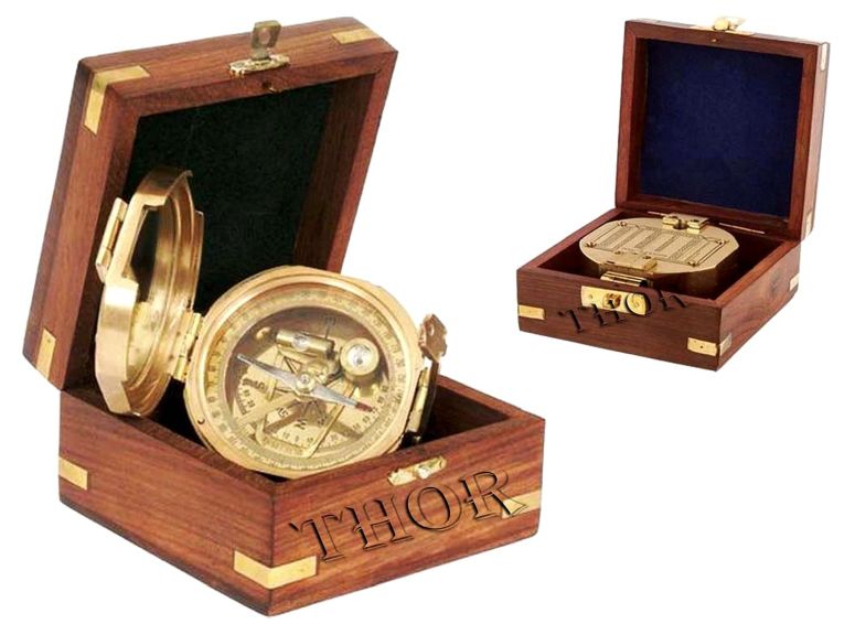 【楽天市場】日時計 Brass Natural Sine Compass with Wood Box Magnetic Direction ...