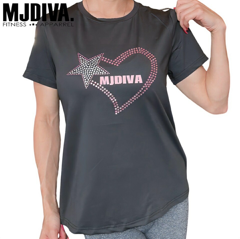 【楽天市場】【送料無料】キラキラハートSTARストーンストレッチTシャツ【即日配送】美尻 美脚 フィットネスウェア スポーツウェア 筋トレ 可愛いトレーニングウェア 脚長効果 ダンスウェア ...