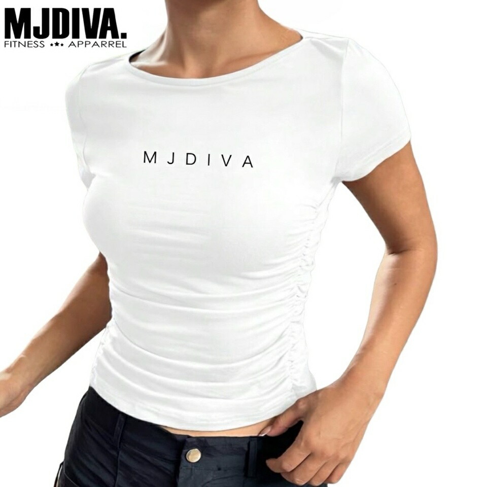 【楽天市場】サイドシャーリング美クビレストレッチTシャツWH 美尻 美脚 フィットネスウェア スポーツウェア 筋トレ 可愛いトレーニングウェア 脚長効果 ダンスウェア レギンス ヨガウェア ...