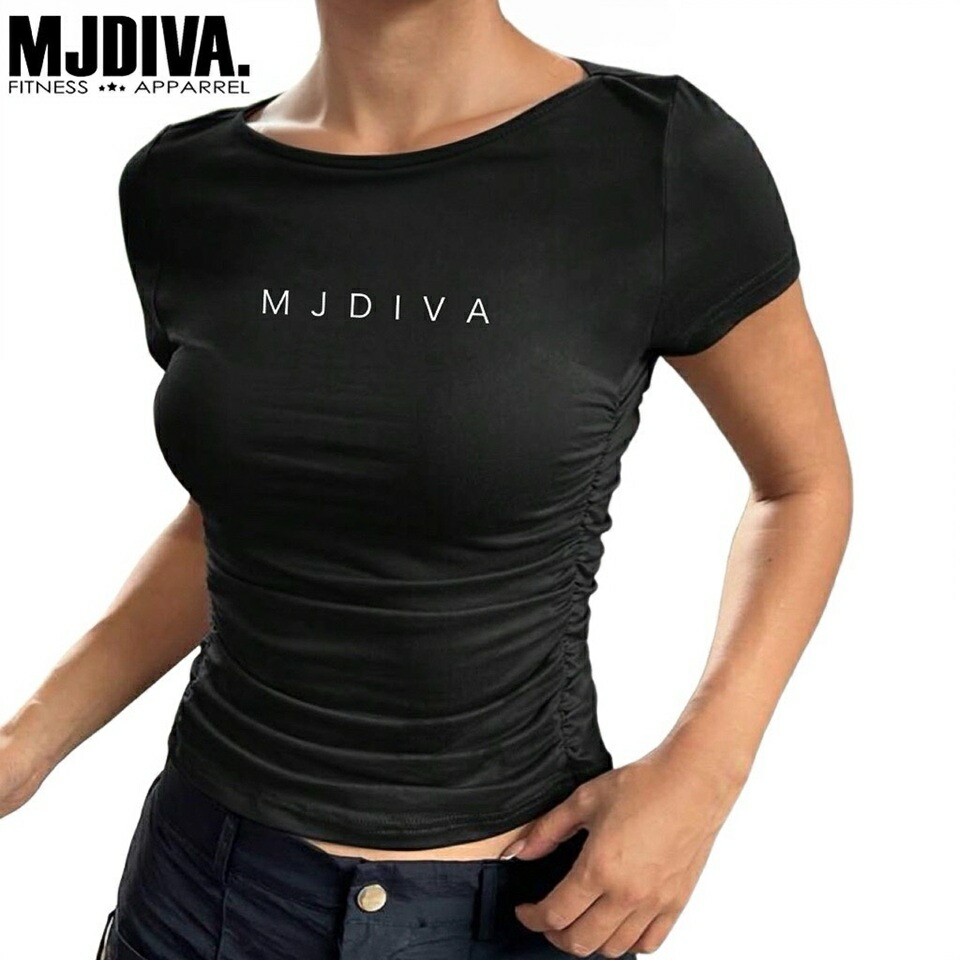 【楽天市場】サイドシャーリング美クビレストレッチTシャツBK 美尻 美脚 フィットネスウェア スポーツウェア 筋トレ 可愛いトレーニングウェア 脚長効果 ダンスウェア レギンス ヨガウェア ...