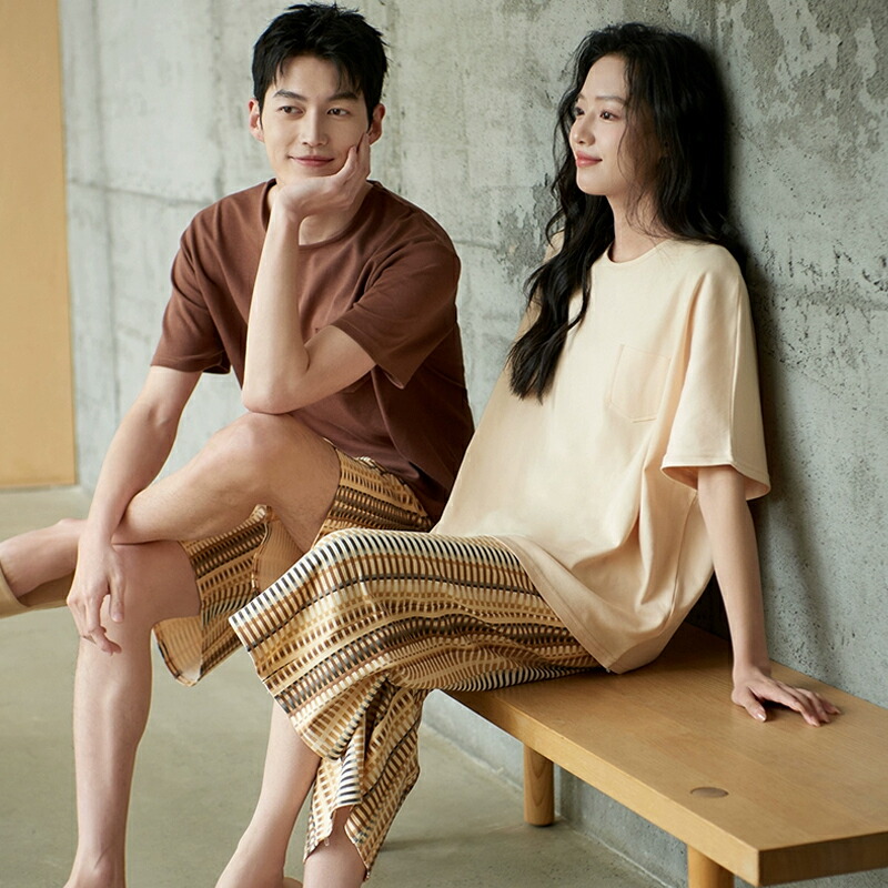 【楽天市場】ペア パジャマ 半袖 夏 綿100% 男女2着 セット セットアップ 綿 高級 カップル ペア ルームウェア 春夏 ペアパジャマ 結婚祝い プレゼント お祝い カップル おもしろ ...