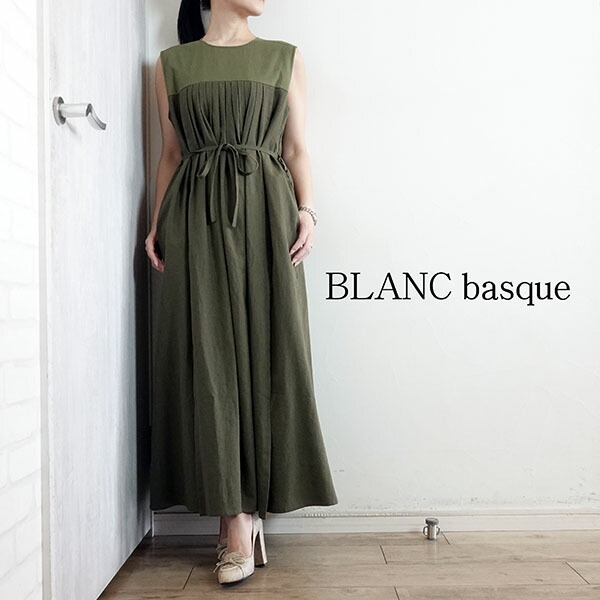 【楽天市場】【2025春夏新作】BLANC basque ブランバスク コットンリネンロングワンピース カーキ ブラック 春夏 レディース BB53-407：セレクトショップMKC