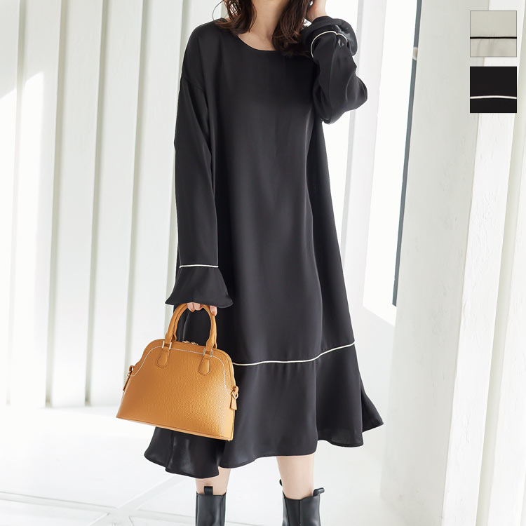 【楽天市場】パイピングワンピース [E2973] レディース ワンピ 長袖 ロング丈 フェミニン カジュアル きれいめ ゆったり リラックス ...