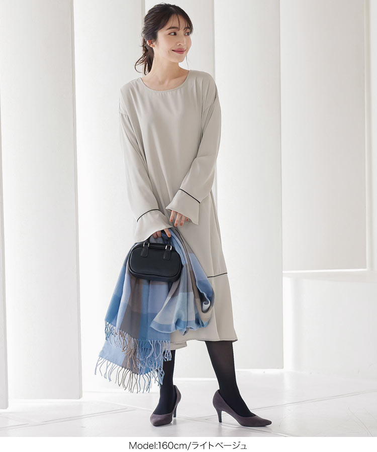 【楽天市場】 パイピングワンピース [E2973] レディース ワンピ 長袖 ロング丈 フェミニン カジュアル きれいめ ゆったり リラックス ...