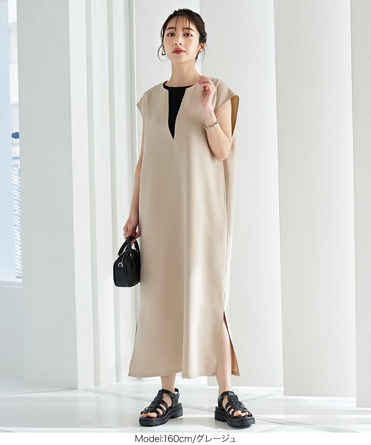 【楽天市場】 ワンピース [E3054] レディース Vネック ジャンスカ ジャンパースカート ロングワンピース 深vネック ロング丈 マキシ ...