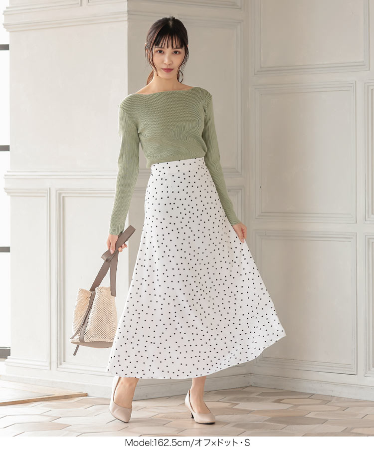 【楽天市場】 バリエーションプリントバックジップスカート [M3231] レディース ボトムス ロング ドット 上品 きれいめ 白 黒 春 ...