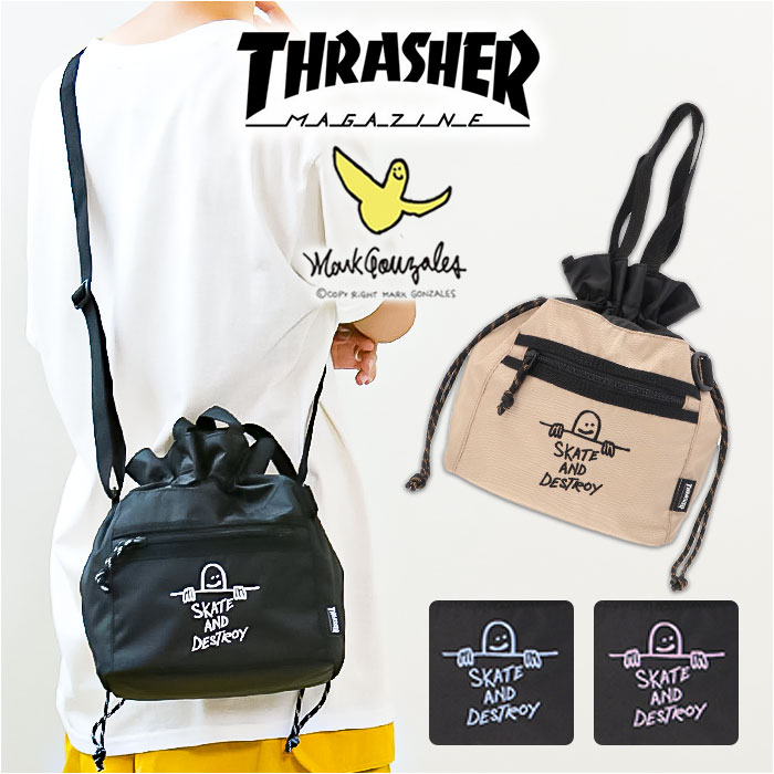 【楽天市場】THRASHER スラッシャー ショルダーバッグ 巾着 楽天 巾着バック ショルダー 巾着バッグ ショルダーバック 斜め掛けバッグ ...