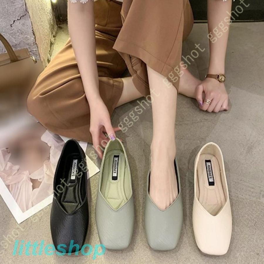 【楽天市場】痛くない パンプス フラットシューズ レディース 黒 バブーシュ スクエアトゥ パンプス 疲れない 歩きやすい ローヒール ぺたんこ Vカット バレエ 靴 女性：モードナチュレ楽天市場店