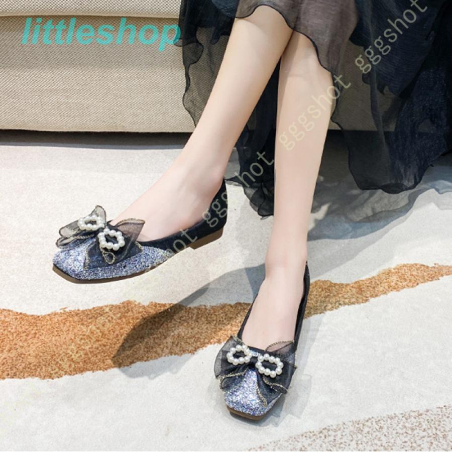 【楽天市場】レディース パンプス フラットシューズ ローヒール ぺたんこ カジュアル 蝶結び 歩きやすい 痛くない 通勤 お出かけ ママ スリッポン パール スクエアトゥ：モードナチュレ楽天市場店