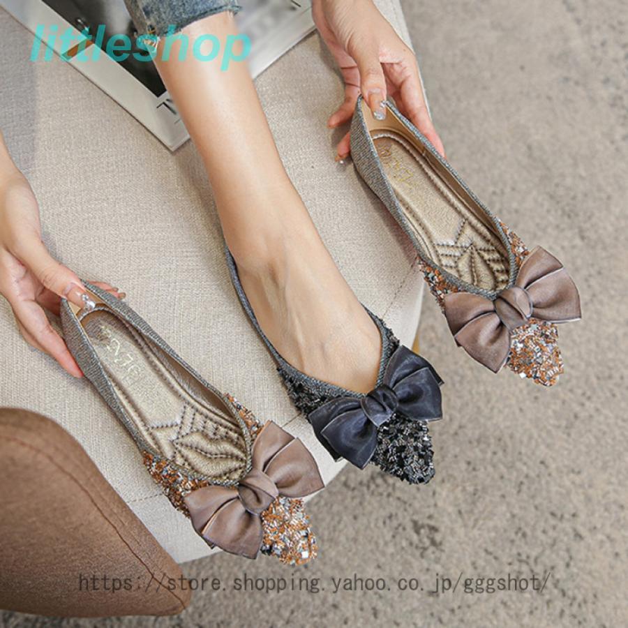 【楽天市場】バレエシューズ パンプス 痛くない キラキラ グリッター フラットシューズ スリッポン ローヒール ポインテッドトゥ 蝶結び レディース 大きいサイズ：モードナチュレ楽天市場店