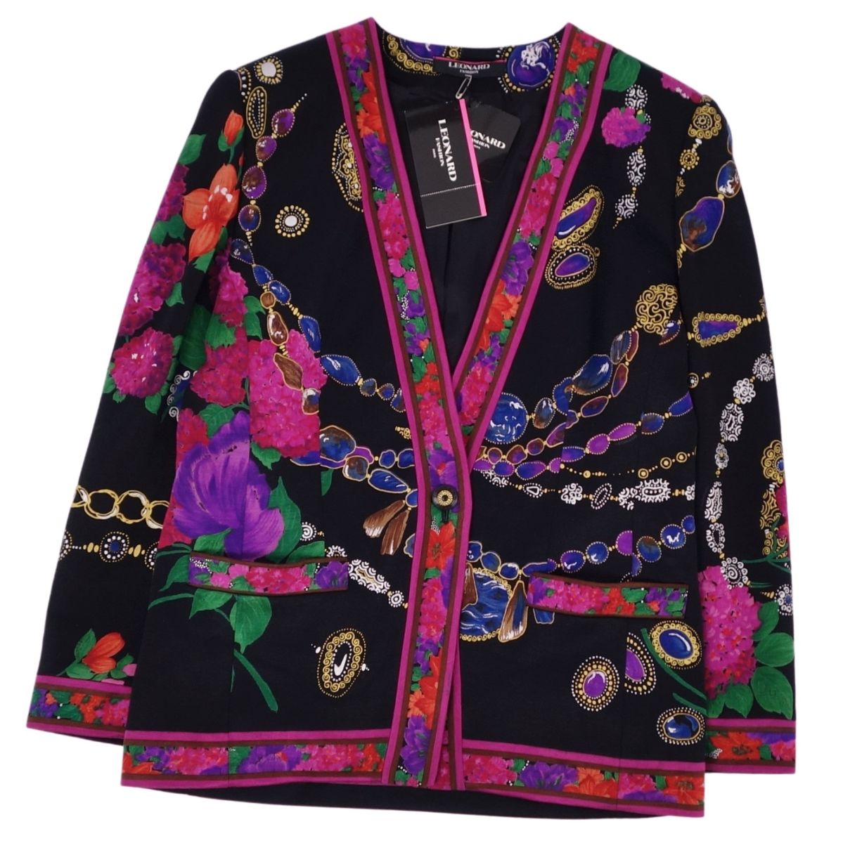 【楽天市場】【新古品】レオナール LEONARD FASHION ジャケット ノーカラー 花柄 ニット シルク アウター レディース 9AR(M相当) マルチカラー【中古】：MODEST ...