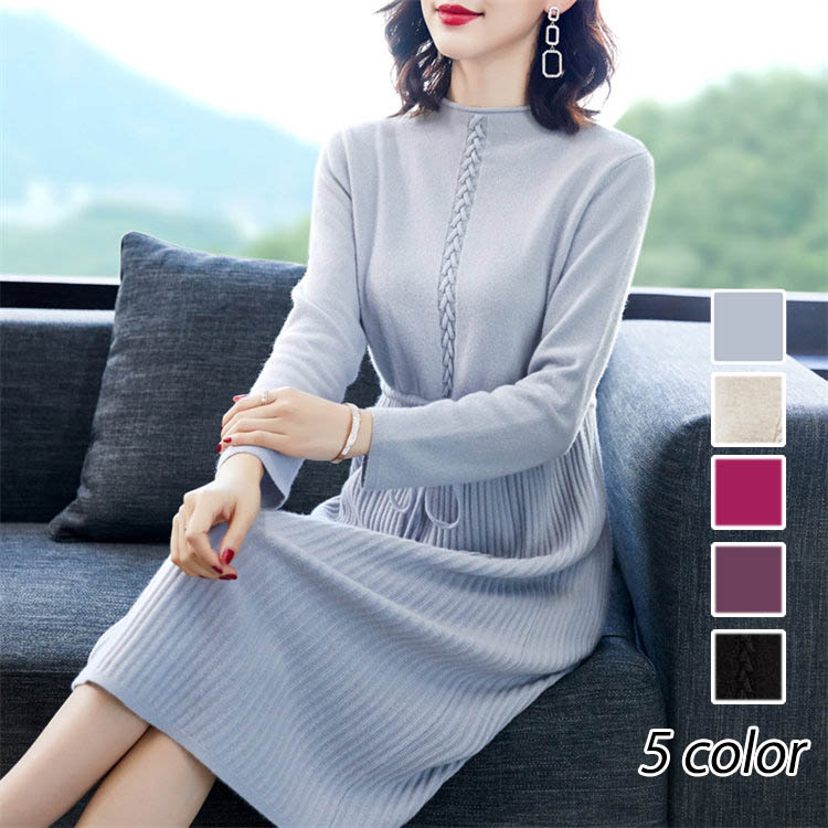 【楽天市場】ニットワンピース レディース きれいめ 40代 秋冬 ミドル丈 ワンピース 厚手 きれいめ プリーツ 上品 ワンピース 大人 お ...