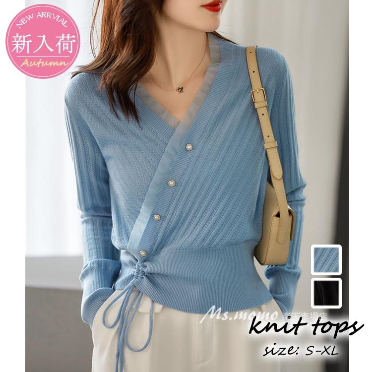 【楽天市場】ニットセーター レディース 秋 ニットソー 長袖 Vネック セータートップス 切り替え ニットセーター ゆったり ニット ...