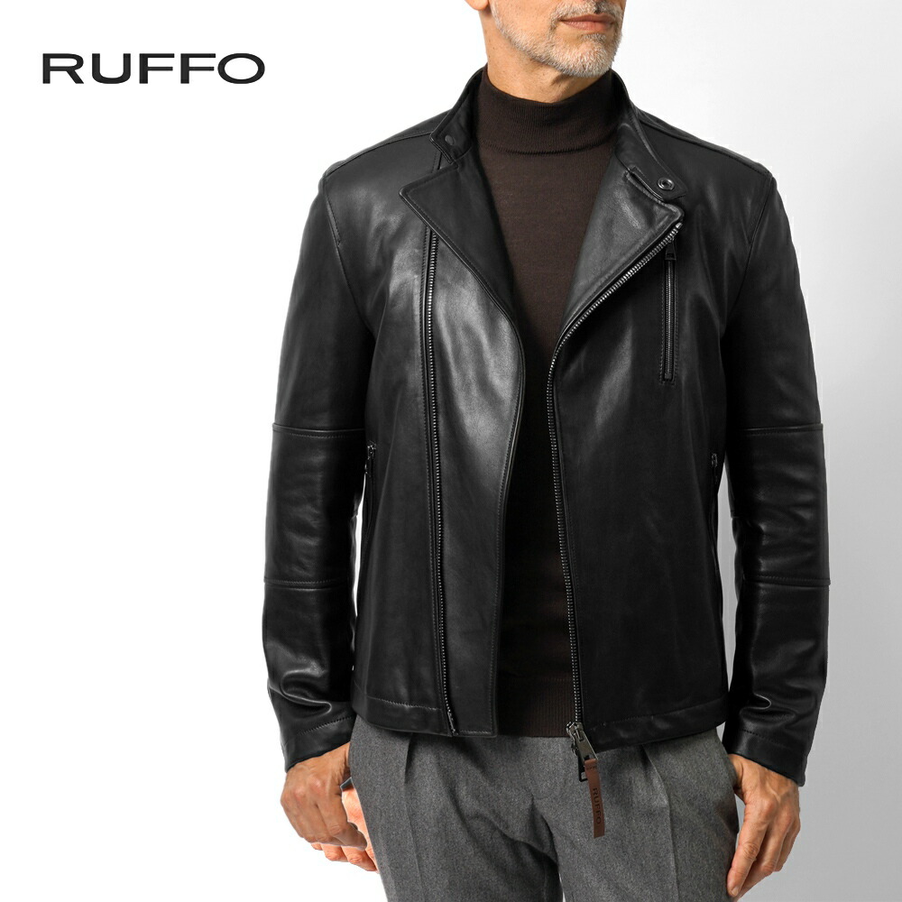 【楽天市場】【楽天スーパーSALE】【返品不可】ルッフォ RUFFO ライダース レザージャケット ダブル セミダブル MARLON ブラック 革ジャン 革 ジャン メンズ 本革 黒 ...
