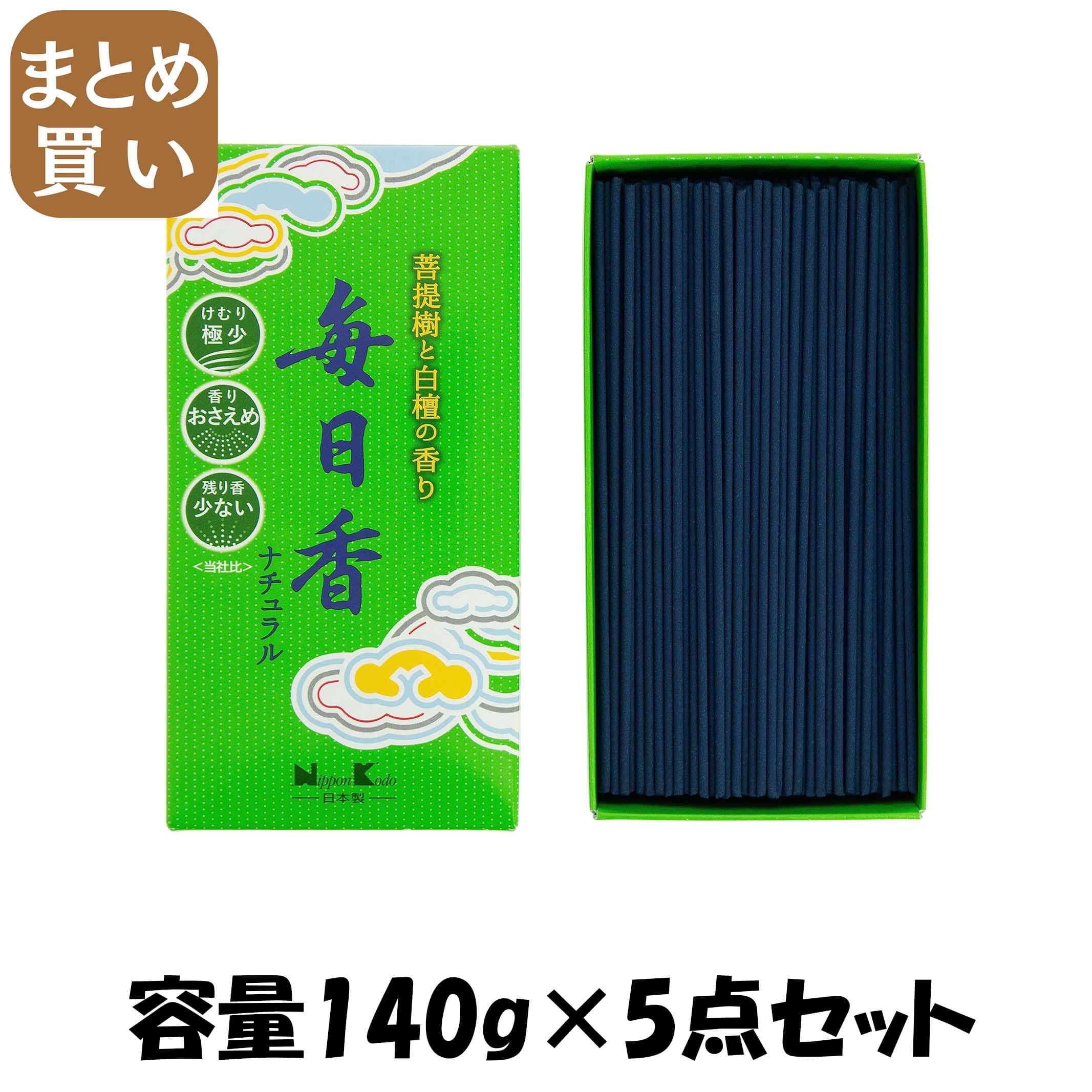 【楽天市場】【まとめ買い】毎日香ナチュラル バラ詰 容量140G×5点セット 日本香堂 お線香：MONOW 公式ショップ