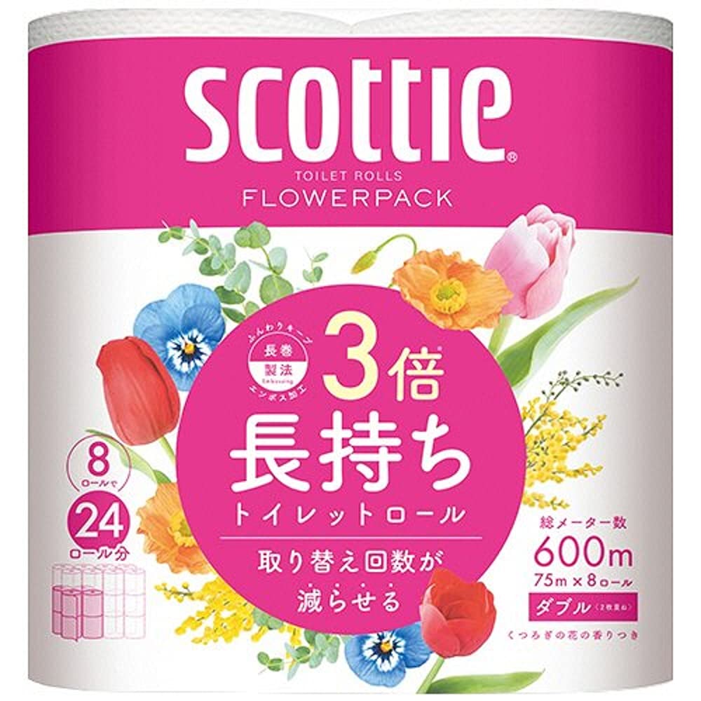 【楽天市場】スコッティ フラワーパック 3倍長持ち 8ロール（ダブル）容量8コ日本製紙クレシアトイレットペーパー：MONOW 公式ショップ