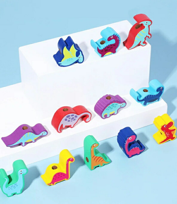 【楽天市場】木製パズル 2IN1 木製のおもちゃ ひもとおし ひもとおしおもちゃ 紐通しおもちゃ 積み木 バランスゲーム 恐竜パズル かわいいパズル ブロック 積み上げ 恐竜 色認識 手先訓練 ...