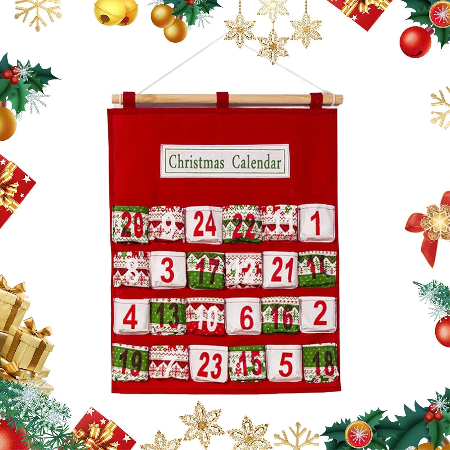 【楽天市場】クリスマス 布製アドベントカレンダー クリスマスまでのカウントダウンに 飾りつけ 装飾 壁 飾り 24ポケット インテリア 撮影 布 アドベントカレンダー タペストリー：Monuso