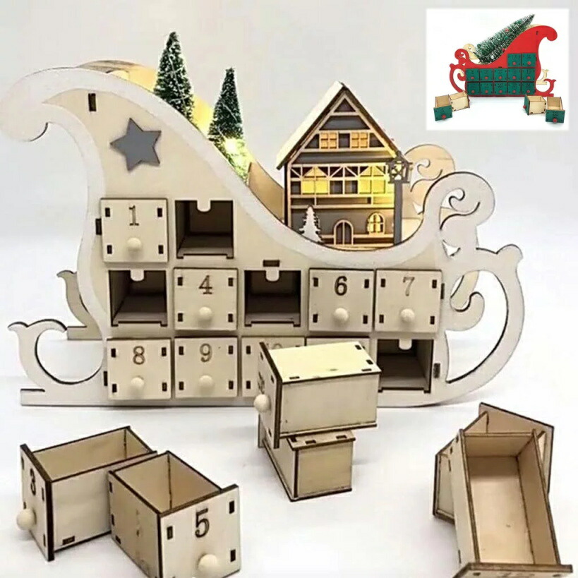 【楽天市場】アドベントカレンダー 木製 クリスマス 24個の引き出し LEDライト付き 電池式 プレゼント 24日間 お菓子包装 小物入れ 子供 Christmas Advent ...