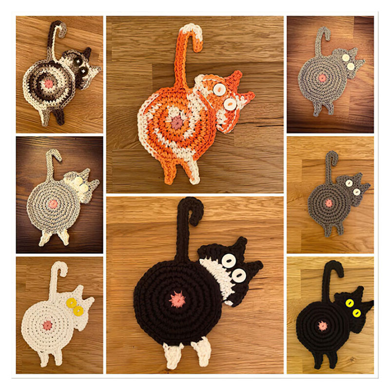 【楽天市場】かぎ針編み コースター 猫のお尻コースター 黒猫 卓上 食器マット 面白い かわいい 飾り 装飾用 ギフト プレゼント：Monuso