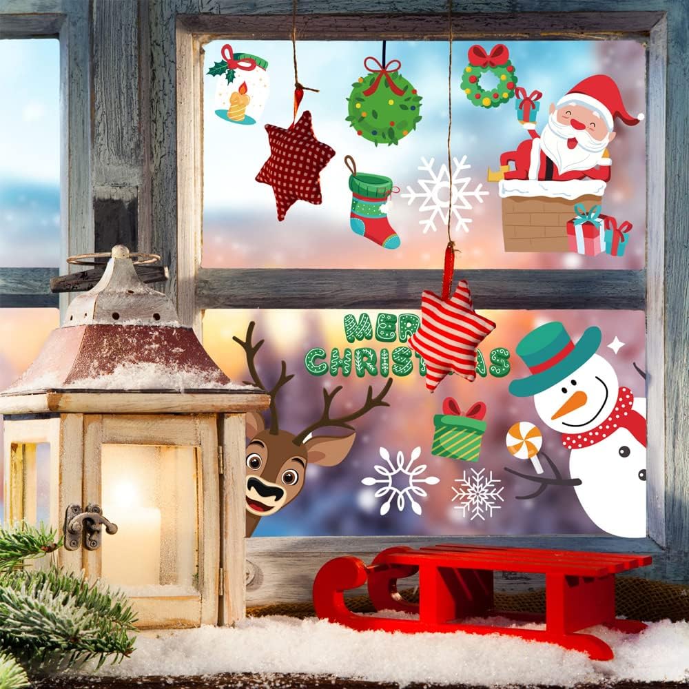 【楽天市場】クリスマス ステッカー 窓 静電ステッカー クリスマス 飾り 10枚入り サンター クリスマスツリー トナカイ スノーマンステッカー 雪花飾り DIY デコレーション 防水 汚れ ...