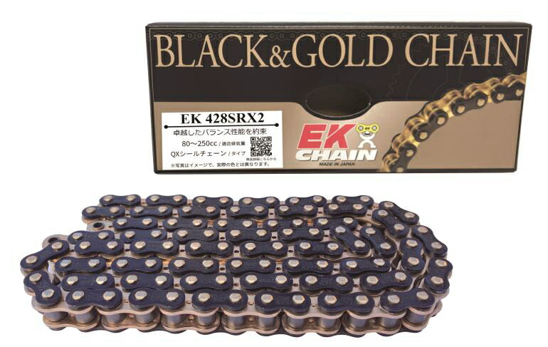 【楽天市場】EKチェーン(江沼チェーン) バイク用チェーン 428SR-X2 (BK/GP) ブラック/ゴールド 108L MLJ (カシメジョイント) QXリングシールチェーン：moto ...