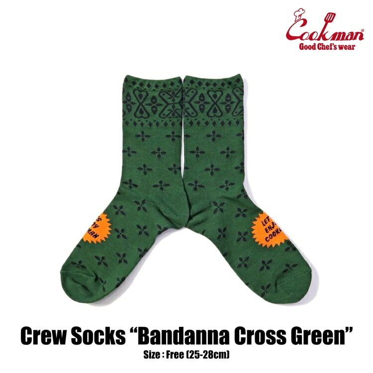 【楽天市場】COOKMAN/クックマン ソックス 靴下 Crew Socks 『Bandanna Cross Green』 ダークグリーン ...