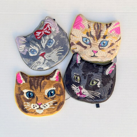【楽天市場】Nathalie Lete Embroidered cat face pouch ナタリー・レテ表情豊かなネコたちのポーチ ...