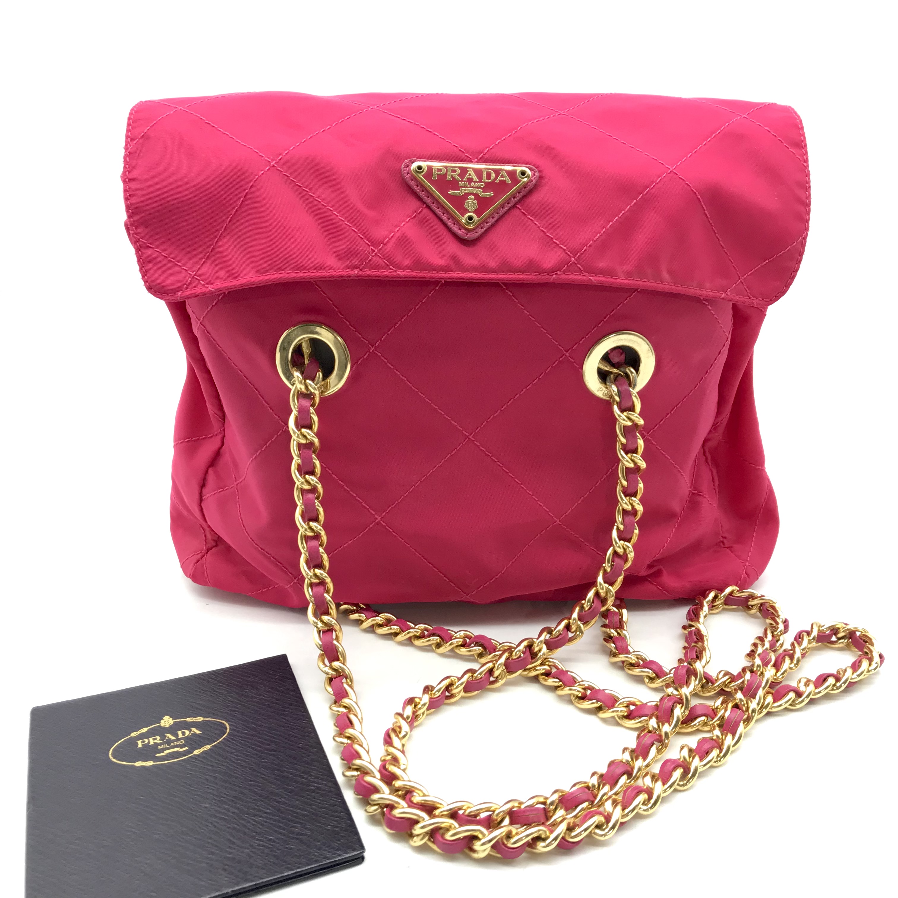 【楽天市場】【中古】PRADA プラダ ロゴプレート フラップ ナイロン キルティング チェーン ショルダー トート バッグ ピンク a2580：BEGINSELL