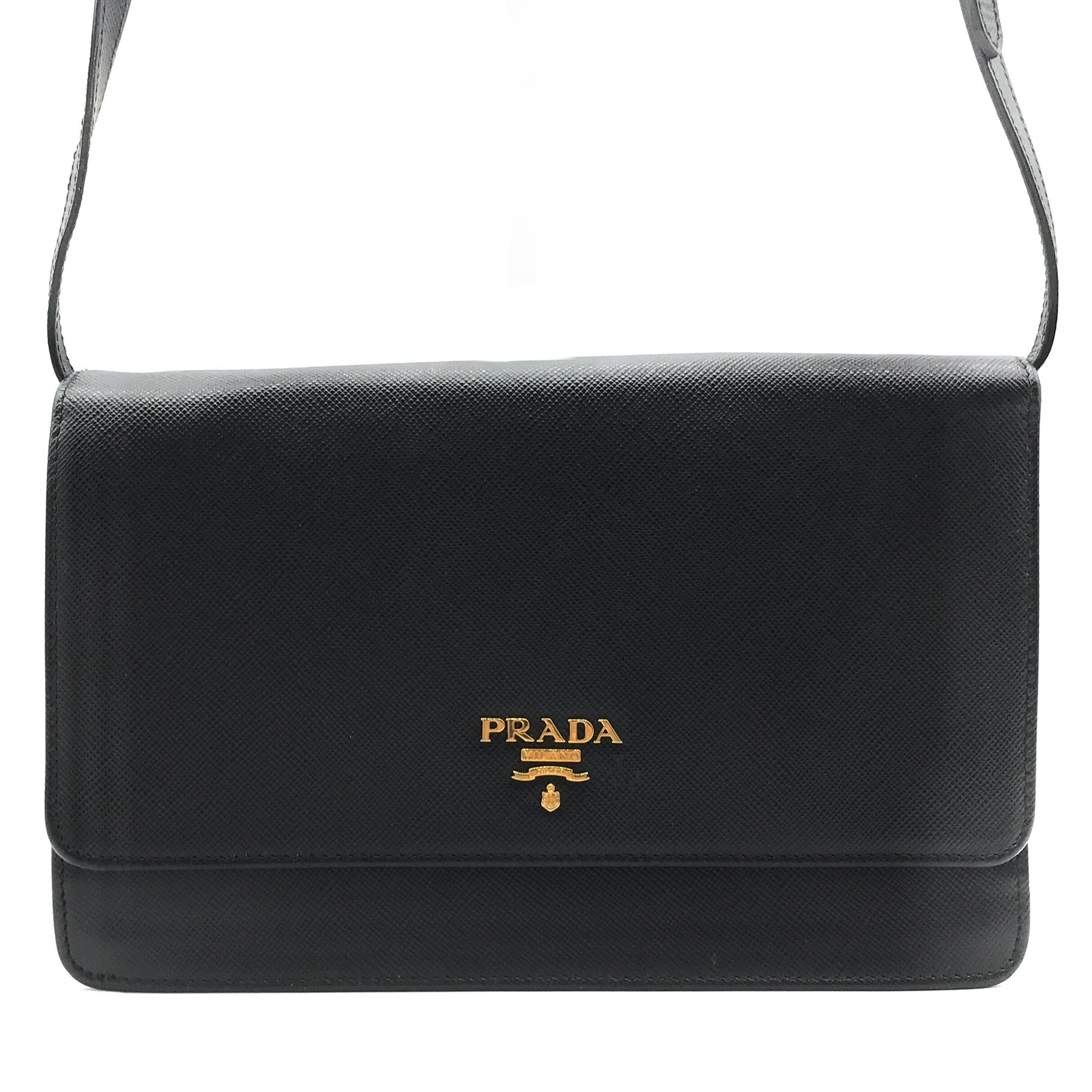 【楽天市場】【中古】美品 PRADA プラダ 2WAY ロゴ 型押し サフィアーノ ショルダー ウォレット バッグ ブラック a2599：BEGINSELL