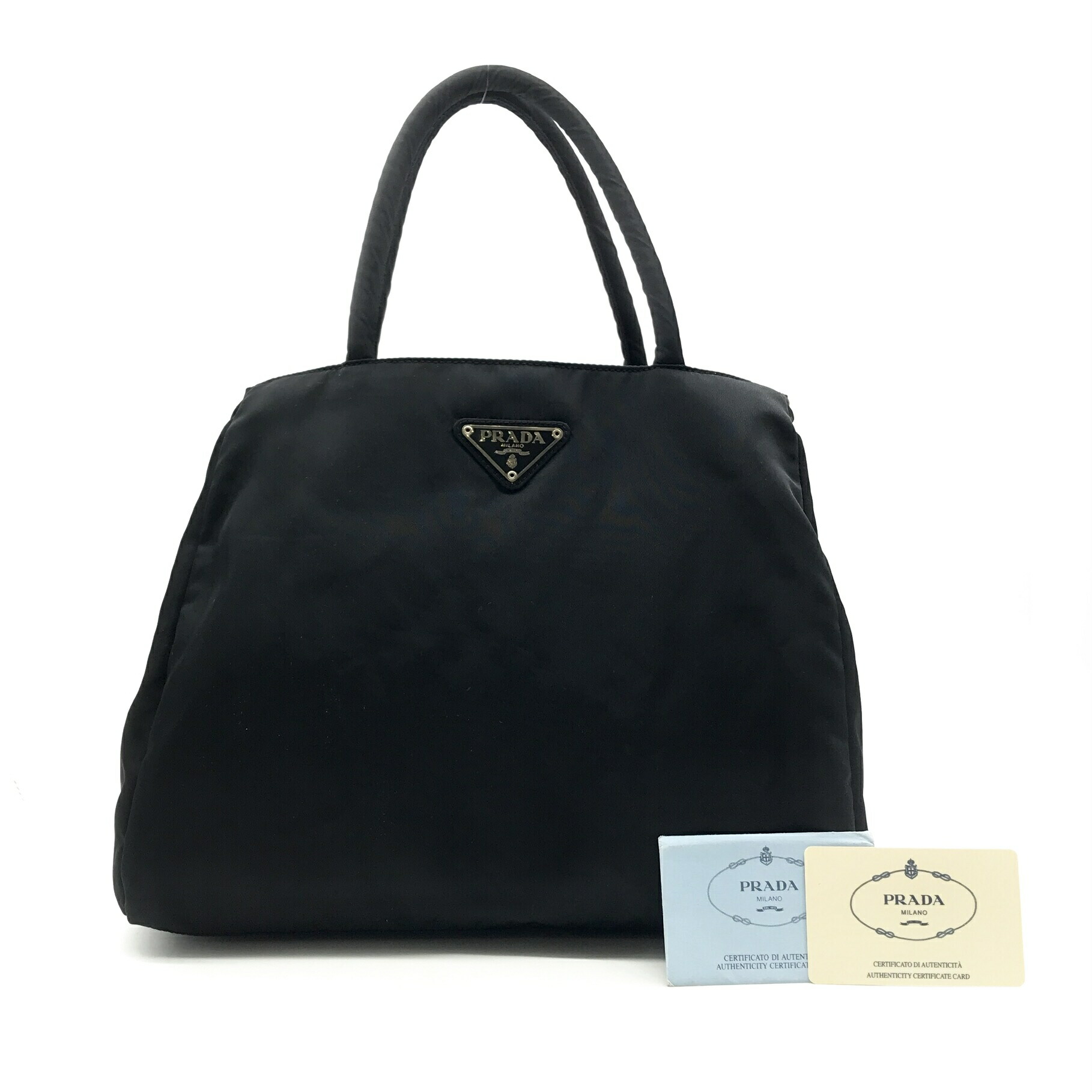 【楽天市場】【中古】良品 PRADA プラダ 三角ロゴ テスート ナイロン ダブル ポケット ハンド バッグ ブラック a2652：BEGINSELL