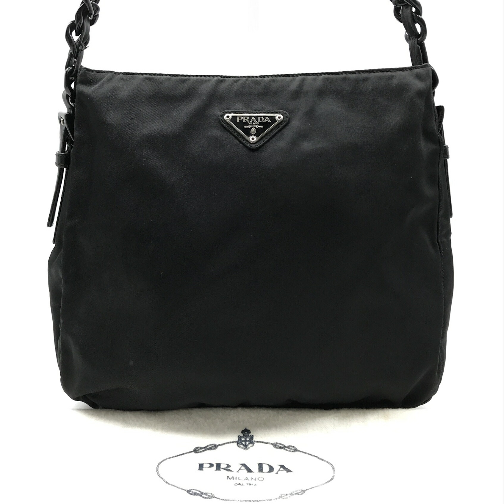 【楽天市場】【中古】良品 PRADA プラダ テスート ナイロン ロゴプレート チェーン ショルダー バッグ ブラック k1621：BEGINSELL