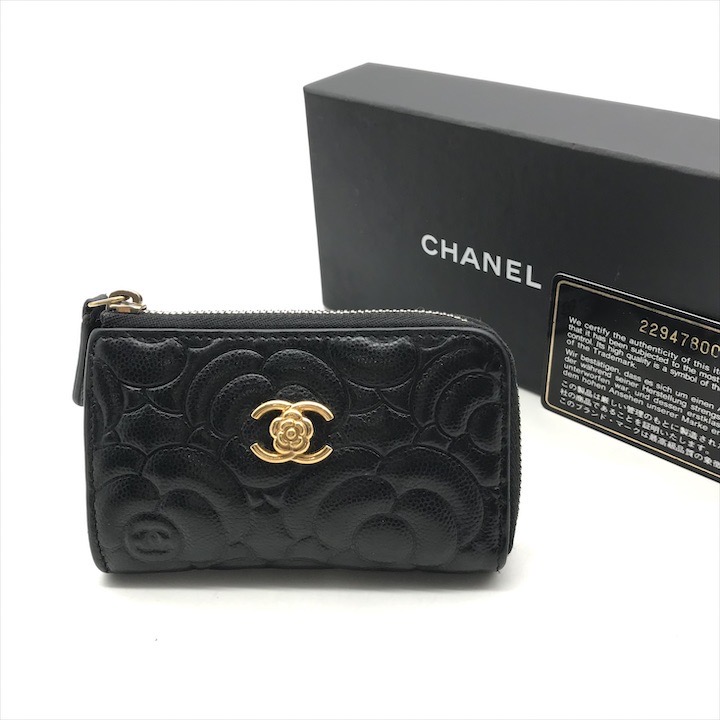 【楽天市場】【中古】保管品 CHANEL シャネル ココマーク カメリア エンボス キーリング 付 コインケース 財布 小物入れ ブラック ...