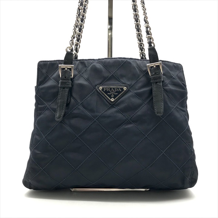 【楽天市場】【中古】PRADA プラダ テスート キルティング チェーン ショルダー バッグ ネイビー k1639：BEGINSELL