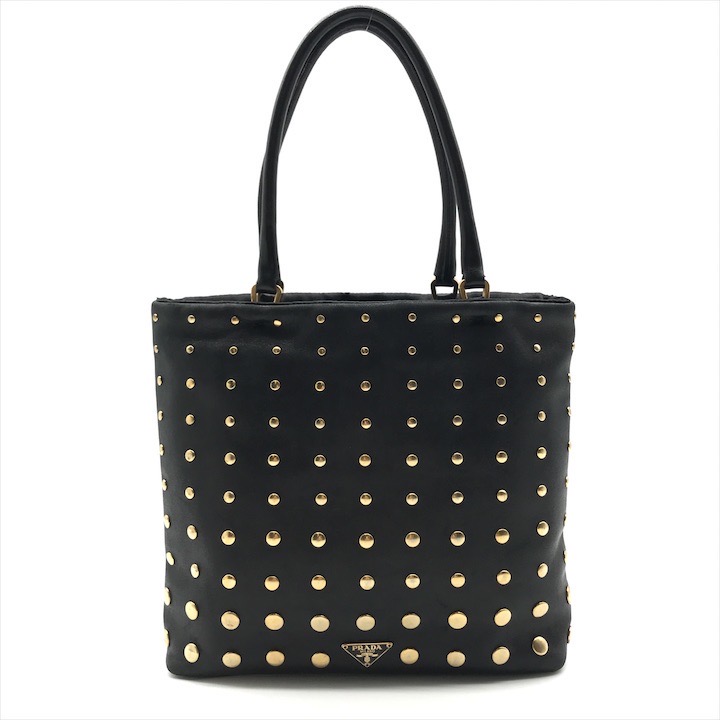 【楽天市場】【中古】美品 PRADA プラダ 三角ロゴ レザー スタッズ ミニ ハンド バッグ ブラック k2303：BEGINSELL