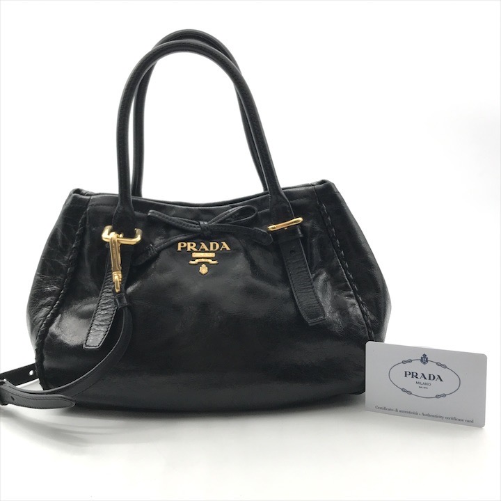 【楽天市場】【中古】美品 PRADA プラダ Vitello Shine リボン 2WAY ハンド ショルダー バッグ ブラック レディース a3651：BEGINSELL