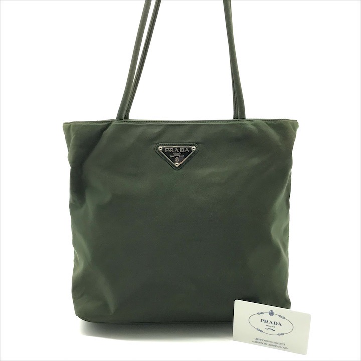 【楽天市場】【中古】良品 PRADA プラダ ナイロン テスート ハンド バッグ カーキ 三角ロゴ プレート レディース k2659：BEGINSELL