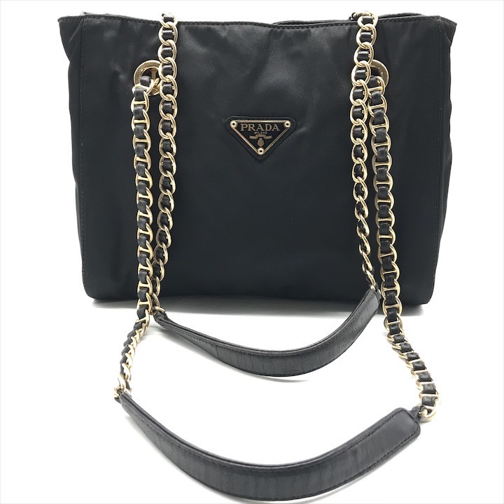【楽天市場】【中古】良品 PRADA プラダ 三角ロゴ プレート ナイロン テスート チェーン ショルダー バッグ ブラック レディース k2660：BEGINSELL