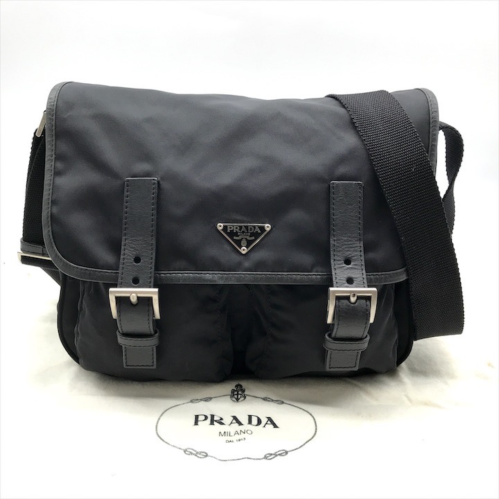 【楽天市場】【中古】良品 PRADA プラダ 三角ロゴ プレート ナイロン テスート ショルダー メッセンジャー バッグ ブラック k2493：BEGINSELL
