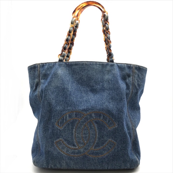 【楽天市場】【中古】良品 CHANEL シャネル ココマーク デニム べっ甲 チェーン トート ハンド バッグ ブルー a4648：BEGINSELL