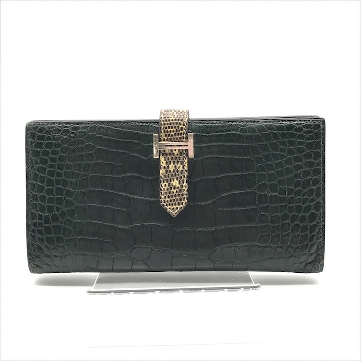 【楽天市場】【中古】良品 HERMES エルメス ベアンスフレ クロコ リザード SV金具 X刻印 ヴェール フォンセ 長財布 ウォレット ...