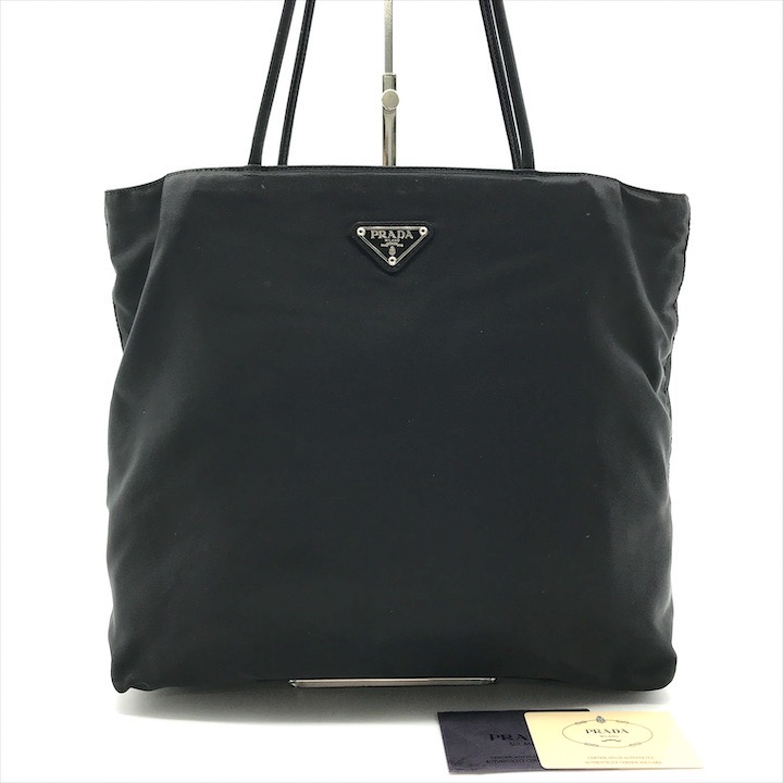 【楽天市場】【中古】良品 PRADA プラダ 三角ロゴ プレート ナイロン テスート トート バッグ ブラック k3447：BEGINSELL