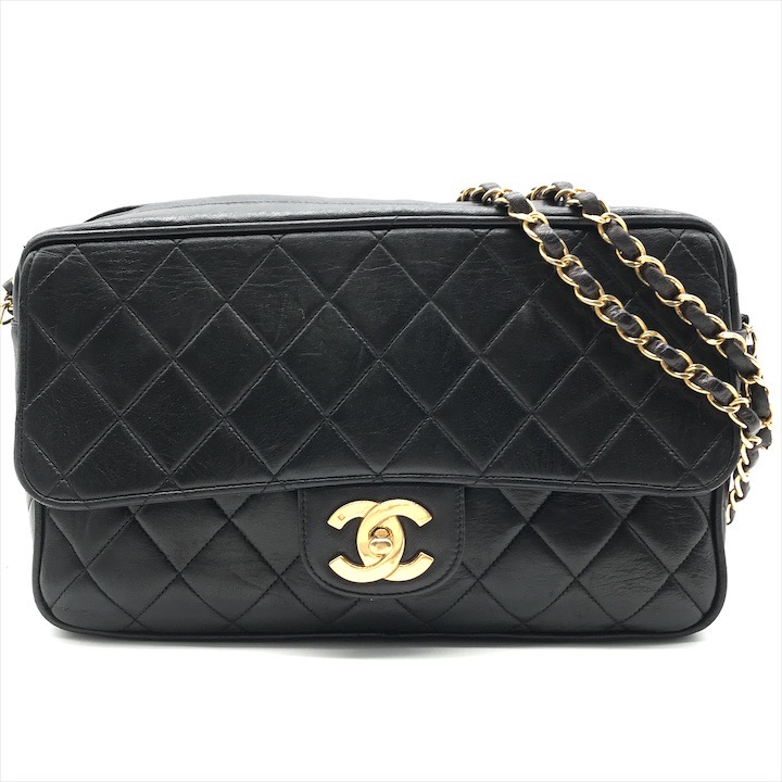 【楽天市場】【中古】良品 CHANEL シャネル デカココマーク マトラッセ ラムスキン ターンロック チェーン ショルダー バッグ ブラック ...