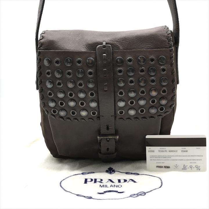 【楽天市場】【中古】良品 PRADA プラダ ロゴプレート ナイロン レザー ショルダー バッグ ブラウン k2532：BEGINSELL