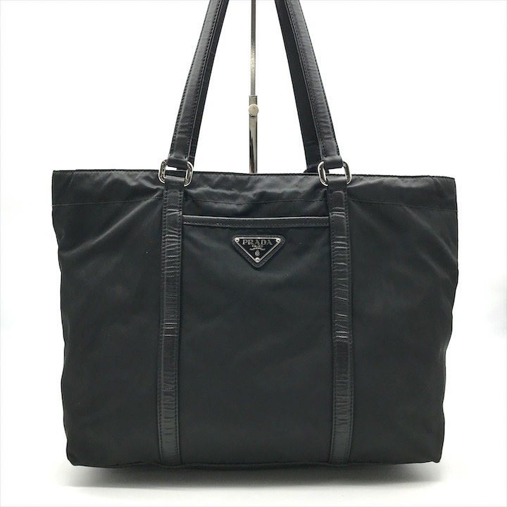 【楽天市場】【中古】良品 PRADA プラダ 三角ロゴ プレート ナイロン テスート サフィアーノ トート バッグ ブラック k3366：BEGINSELL