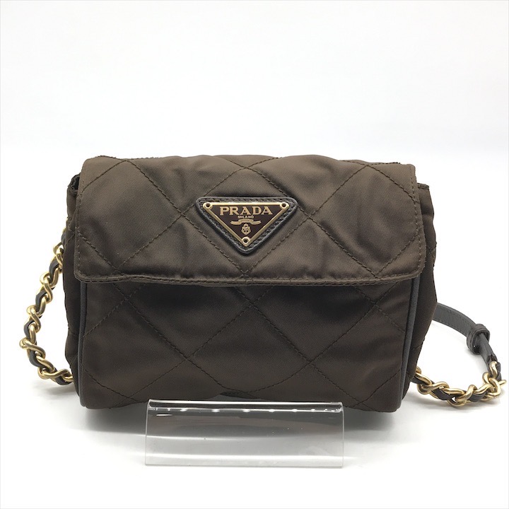 【楽天市場】【中古】良品 PRADA プラダ キルティング 三角ロゴ ナイロン チェーン ショルダー バッグ ブラウン k3729：BEGINSELL