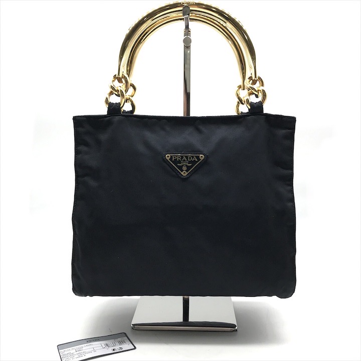 【楽天市場】【中古】良品 PRADA プラダ 三角ロゴ テスート ナイロン チェーン ハンド バッグ レディース ネイビー k2662：BEGINSELL