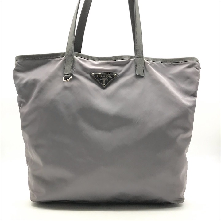 【楽天市場】【中古】良品 PRADA プラダ 三角ロゴ プレート テスート ナイロン トート バッグ グレー k3611：BEGINSELL